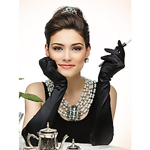 Zhanmai 3 Pairs 20s Satin Gloves Dress Gloves Costume Stretchy Long 1920s Opera Gloves for Women Banquet Bridal Wedding(Black)