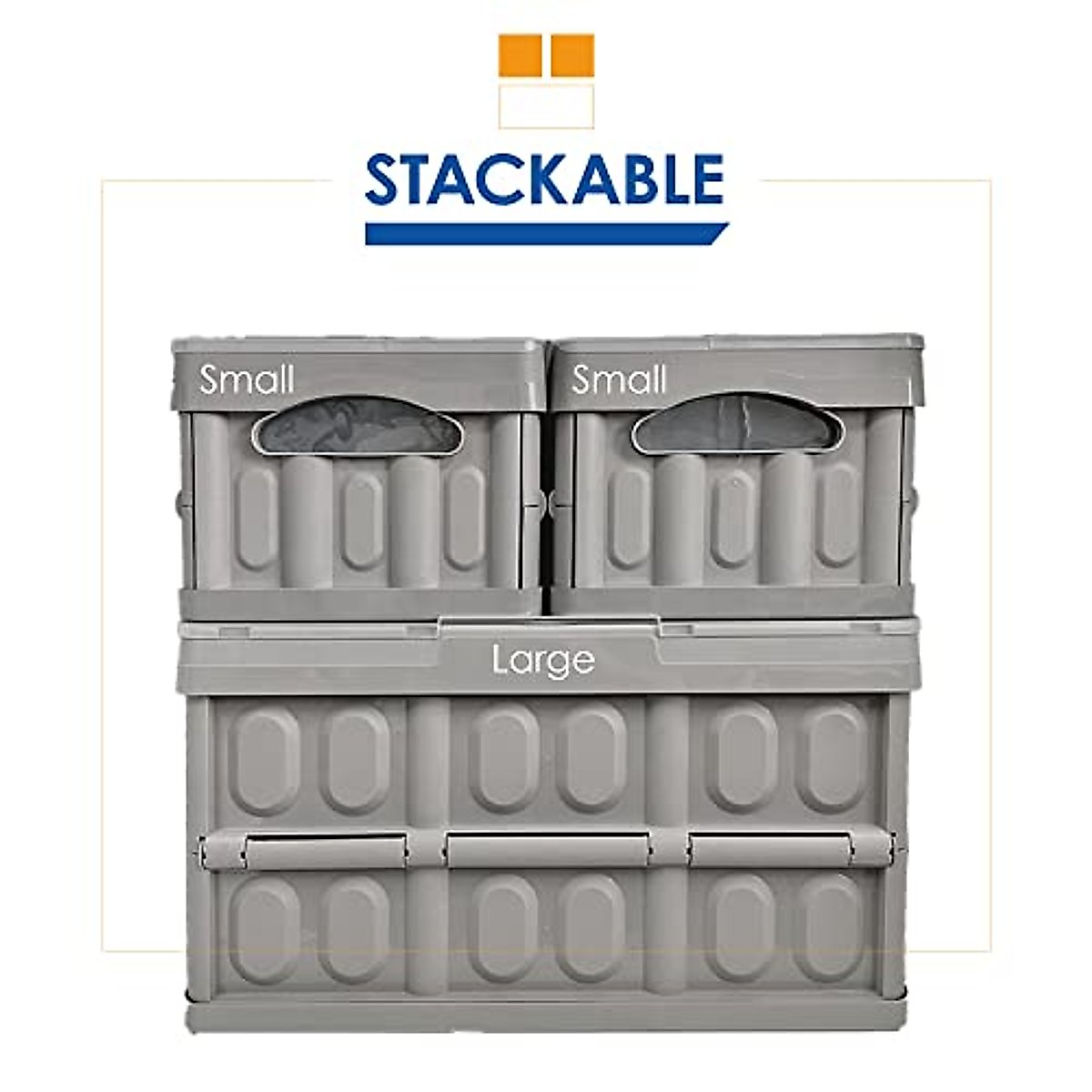 Collapsible and Foldable Plastic Storage Bins Containers. Stackable Organizer Storage Box and Utility Crates for your Home and Vehicle (S, w/ Lid)
