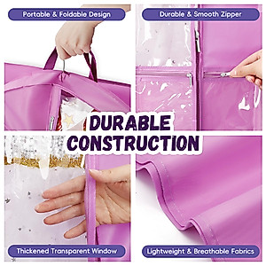 SNOWLYCNY 40" Dance Garment Bags for Dancers, Dance Costume Garment Bag with 6 Pockets for Travel, Clothing Storage and Competition, Kids Garment Bags for Hanging Clothes, Dress, 2 Pack, Purple