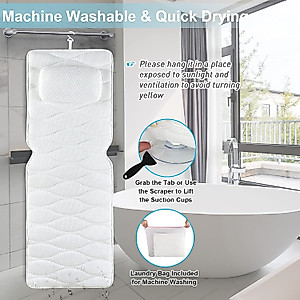 Full Body Bath Pillow, Bath Pillows for tub with Mesh Washing Bag & 21 Non-Slip Suction Cups, Spa Bathtub Pillow for Head Neck Shoulder and Back Support - 5D Air Mesh & Quick Drying
