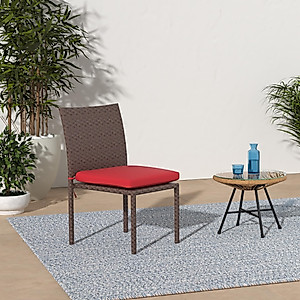 Best Choice Products Set of 4 Stackable Outdoor Patio Wicker Chairs w/Cushions, UV-Resistant Finish, and Steel Frame - Brown/Red