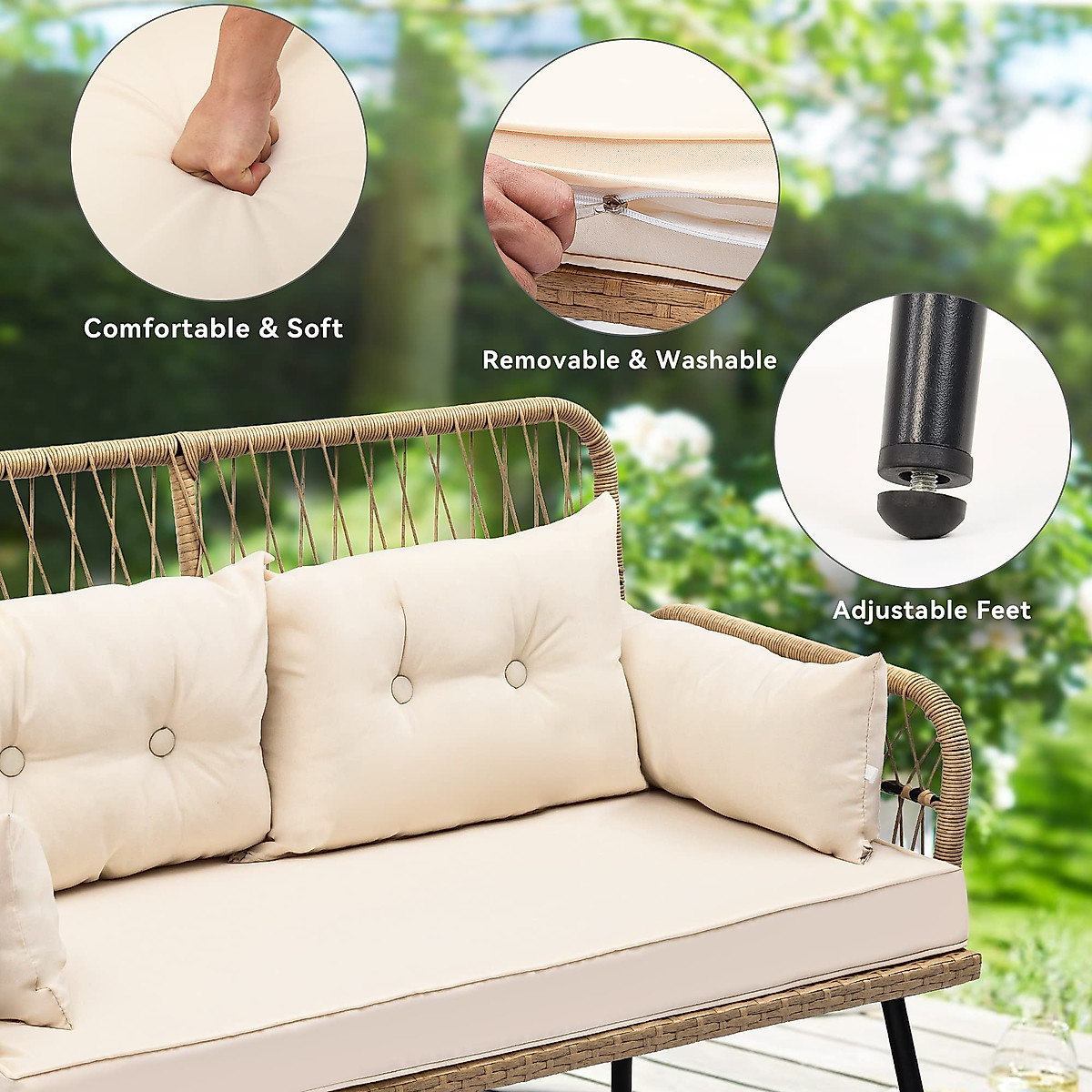 YITAHOME 2-Piece Patio Furniture Wicker Outdoor Loveseat, All-Weather Rattan Conversation for Backyard, Balcony and Deck with Soft Cushions and SideTable (Light Brown+Beige)