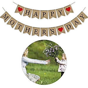 Happy Mother’s Day Burlap Banner Mother's Day Bunting Garland Rustic Mothers Day Banner with Heart Happy Mother's Day Bunting for Mother's Birthday Gifts from Daughter and Son Party Photo Prop