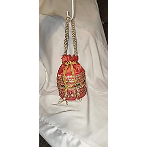 Hand embroidered art silk Potli handbags for Women. For Evening outing, wedding, and party Bag Purse with Drawstring. (Pink)