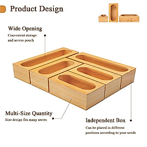 Ackitry Ziplock Bag Storage Organizer for Kitchen Drawer, 5 Pc Bamboo Premium Food Storage Bag Organizer Holders and Dispenser Compatible with Gallon, Quart, Sandwich, Snack, Candy Variety Size Bags