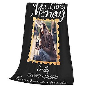 Custom Memorial Throw Blanket - in Loving Memory Photo Blanket for Loss of Mom Dad Grandma Son Daughter - Remembrance Gifts - Personalized Memorial Gift