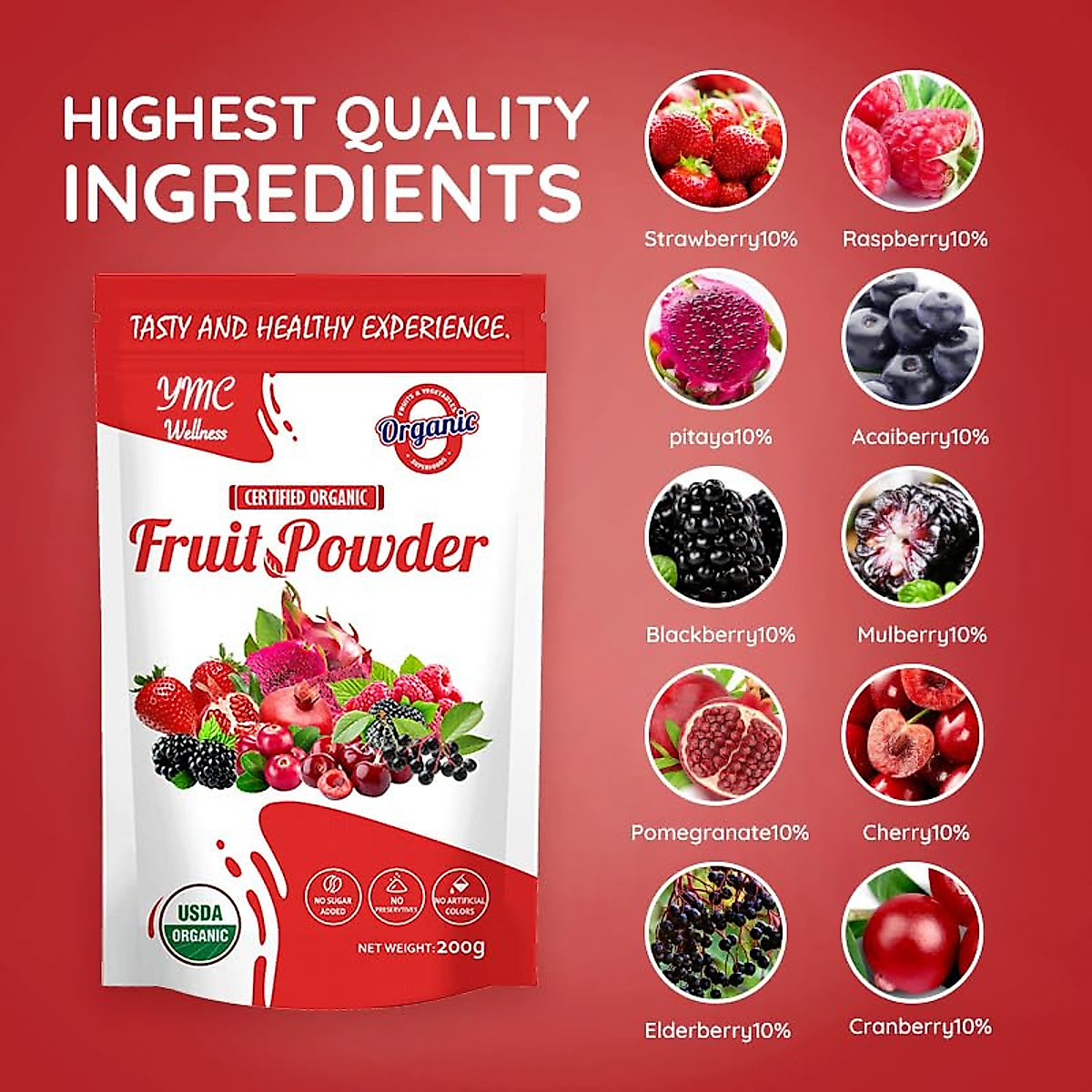 Organic Superfood Fruit Powder Smoothie & Juice mix - Antioxidants Rich Nutrients. Digestive Health, Weight Management, Immune Boosting, Energy boosting, Vitality, Vegan, Non- GMO, Gluten Free, Vegan.
