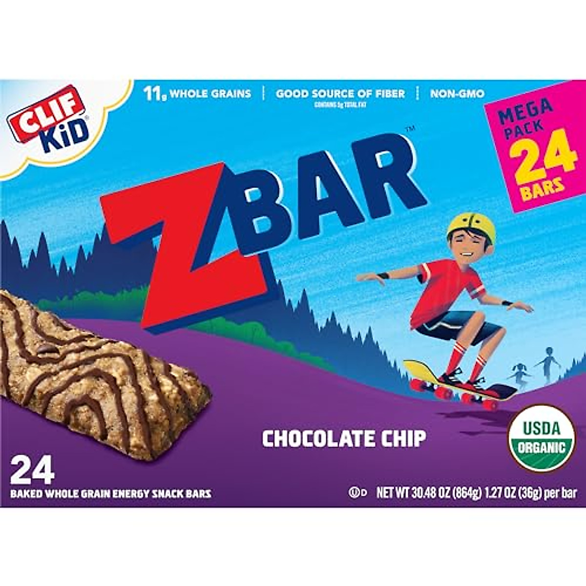 CLIF Kid Zbar - Chocolate Chip - Soft Baked Whole Grain Snack Bars - USDA Organic - Non-GMO - Plant-Based - 1.27 oz. (24 Pack)