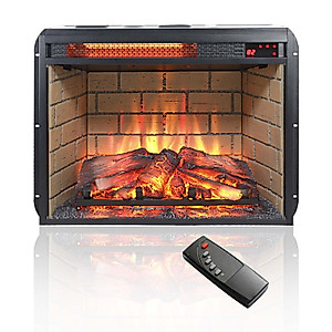 23 Inch 1500W Infrared Quartz Electric Fireplace Insert, Wood Log Version with Brick, 5018 BTU Electric Heater Fireplace with Remote Control & 4 Adjustable Brightness Settings for Indoor