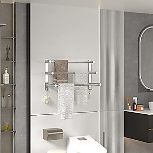 Mlesi Towel Bars Freely Retractable 17-31 Inches Bathroom Towel Rack with Hooks,SUS304 Stainless Steel 3-Tiers Towel Rails Wall Mounted No Drill Sdjustable,Bathroom Towels Shelves Rack with Adhesives