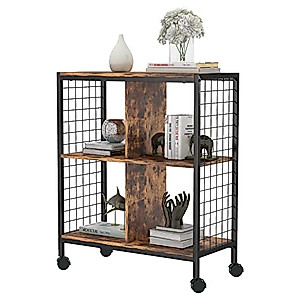 CCKO Bookshelf Storage,Movable Rack Srorage Shelf with Wheels,Nordic Wood Metal 3 Tier Shelving Unit,Open Bookcases for Living Room Bedroom Home Office (Wood)