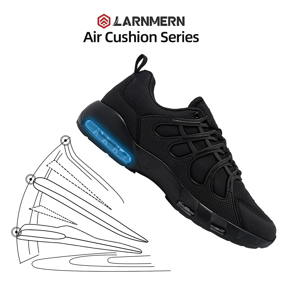 LARNMERN Men Non Slip Work Shoes Sneakers Chef Kitchen Restaurant Mens Slip Resistant Air Cushion Shoes Casual Walking Trainer, Black 13