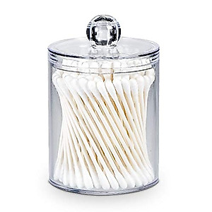 AXX Qtip Dispenser Apothecary Jars Bathroom - Qtip Holder Storage Canister Clear Plastic Jar for Cotton Ball,Cotton Swab,Q-Tips,Cotton Rounds