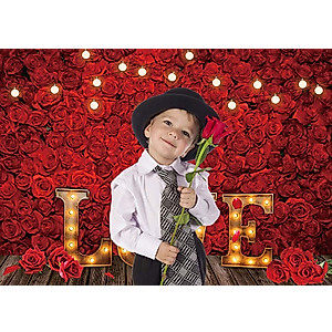 Mother's Day Red Rose Backdrop Rustic Love Rose Flowers Retro Wooden Romantic Photography Background Girls Women Wedding Bridal Shower Party Decoration 7x5FT