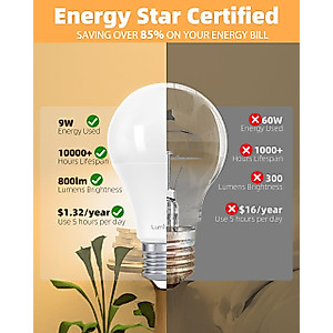 Lumiverse A19 Led Light Bulb, 9 Watt [60W Equivalent], 2700K Soft White, E26 Base Bulb, Non-dimmable, 800lm Light Bulbs, UL Listed, 24 Pack
