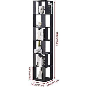 RVEE Rotating Bookshelf 360°, 6 Tier Corner Bookcase for Living Room Floor Bookcase Wooden Bookshelf Home Office Corner Tall Bookcase (Black)