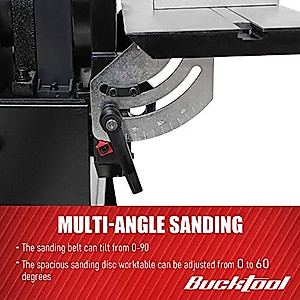 BUCKTOOL Powerful 1-1/2 HP Bench Belt Sander for Wood Working 6 in. x 48 in. Belt and 10 in. Disc Sander with Movable Stand BD61000