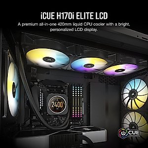 CORSAIR iCUE H170i ELITE LCD Display Liquid CPU Cooler-Custom IPS LCD Screen-48 Dynamic RGB LEDs-140mm Fans -420mm Radiator-COMMANDER CORE Smart Lighting Controller