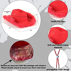 Funcredible Red Cowboy Hat and Glasses - Fluffy Cowgirl Hat with Star for Girls - Cowboy Hat with Feathers - Cowgirl Accessories - Halloween Accessories for Women