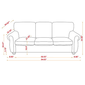 GIA Furniture Home Series Mid-Century Modern 84.65'' Wide Fabric Chenille Couch 3-Seater Sofa with Solid Wood Frame and Brown Legs,Beige