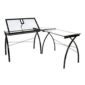 SD STUDIO DESIGNS Futura LS WorkCenter with Tilt Top Adjustable Drafting Table Craft Table Drawing Desk Hobby Table Writing Desk Studio Desk, Black / Clear Glass.