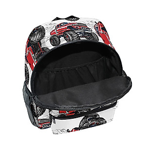 Aflyko Custom Name Kids Backpack Red Bravo Monster Truck Personalized Daycare Bookbag Kindergarten Daypack for Toddler Girls Boys 10" × 4" × 12"