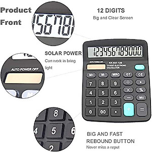 Calculators, BESTWYA 12-Digit Dual Power Handheld Desktop Calculator with Large LCD Display Big Sensitive Button (Black, Pack of 1)
