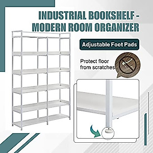 Merax 6-Tier Tall Bookshelf Bookcase, Freestanding Open Large Vintage Industrial Storage and Display Shelves for Home Office
