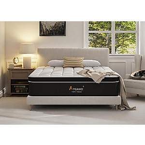 Ayeawo Queen Mattress, 12 Inch Hybrid Mattress Queen Size with Pressure Relief Foam and Pocket Springs, Motion Isolation and Supportive, Breathable Fabric, Queen Size Mattress in a Box, Medium Firm