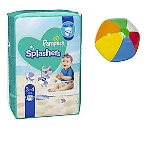 Small - Splashers Swim Diapers Disposable Swim Pants, (13-24 lb), 12 Count + Inflatable Pool Ball (5 inch)
