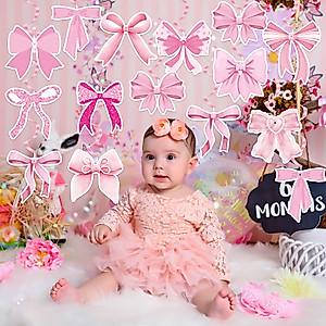 48 Pieces Coquette Birthday Hanging Swirls Party Decorations, Pink Bow Themed Spiral Ceiling Streamers for Coquette Party Birthday Baby Shower Bridal Shower Bachelorette Party Supplies