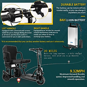 New Upgrade Folding Mobility Scooters, Lightweight Scooter Mobility for Adults, No Assembly Required, 20Miles Mobility Scooters for Adults, 3 Wheel Lightweight Mobility Scooter
