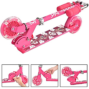 Scooter for Kids with LED Light Up Wheels, Adjustable Height Kick Scooters for Boys and Girls Ages 3-12, Rear Fender Break, Folding Kids Scooter, 110lb Weight Capacity