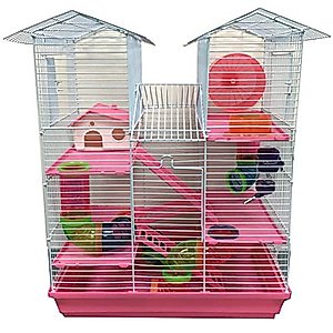 Large 5 Floor Twin Towner Habitat Syrian Hamster Rodent Gerbils Mouse Mice Rat Cage (Pink)