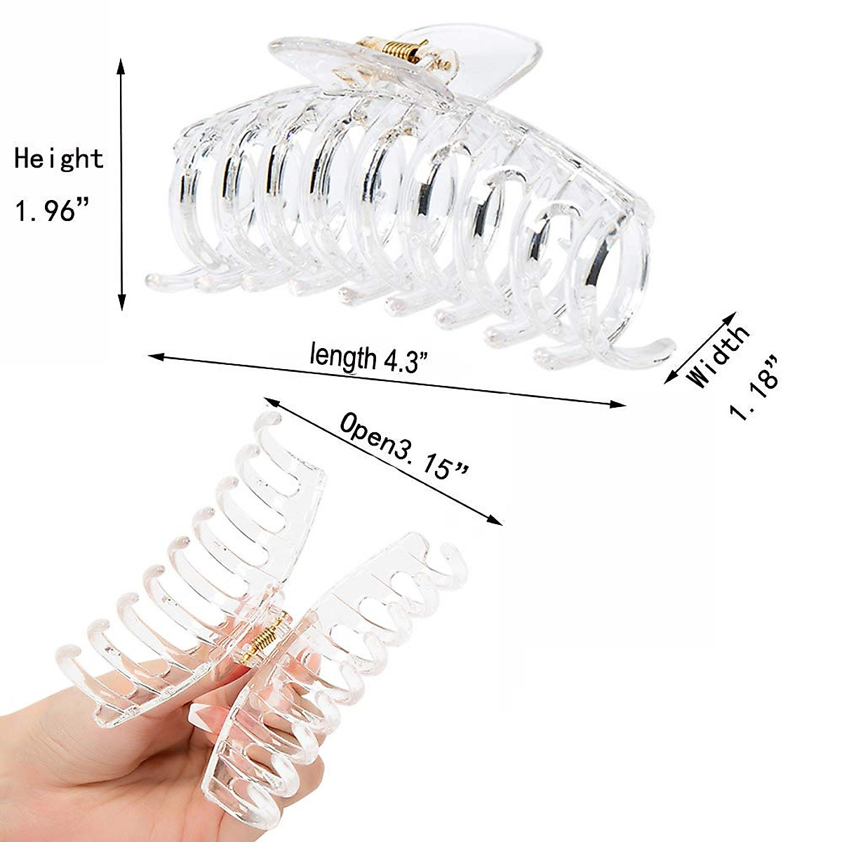 Kitiin Clear Claw Clips for Thick/Fine/Thin Hair, Strong Holding Large Jaw Polycarbonate Clips for Women (3 pcs)