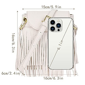 Hoce Women PU Leather Mini Hobo Fringe Tassel Crossbody Bag Vintage Tassel Shoulder Bag, White