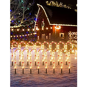 12 Pack Solar Christmas Candy Cane Lights, 21" Candy Cane Pathway Lights Outdoor Markers Christmas Decorations Lights with 8 Lighting Modes, for Xmas Holiday Party Garden Walkway Patio Garden Decor