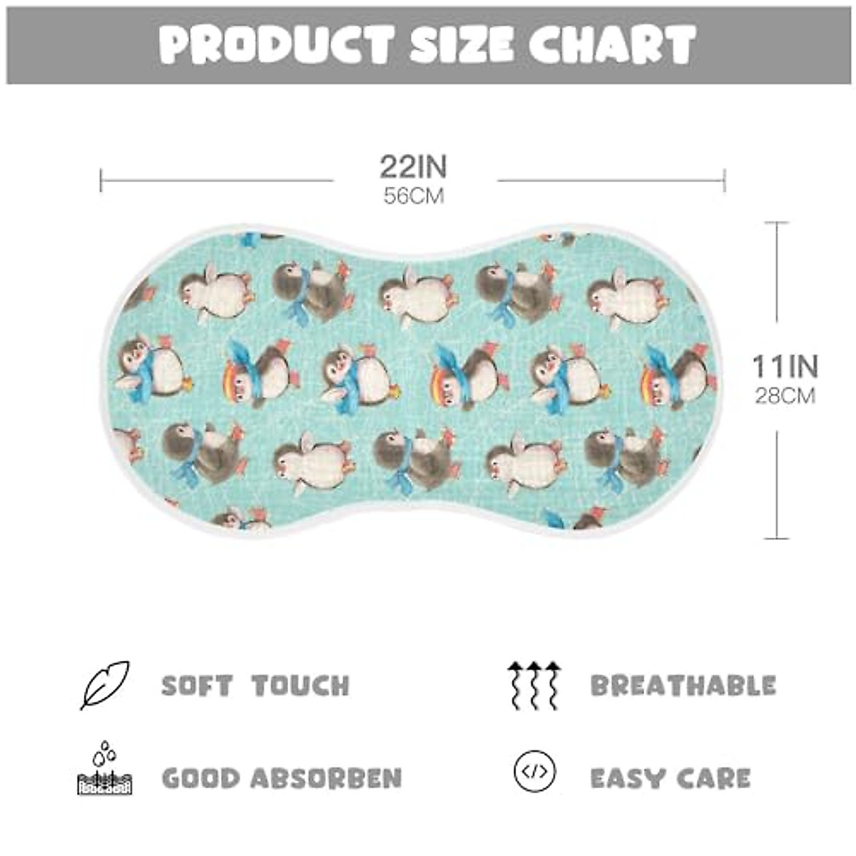 vvfelixl Baby Burp Cloths Cute Penguins Skates Baby Newborn Cotton Burping Cloths Set Baby Washcloths 4 Pack Blue