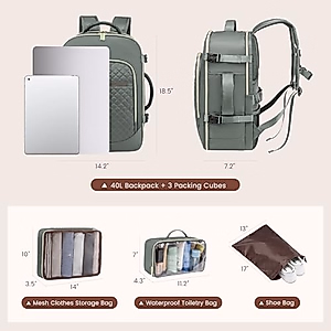 LOVEVOOK Travel Backpack for Women, Carry on Backpack Personal Item Travel Bag, 40L Travel Backpack Carry on Flight Approved, 17 Inch Waterproof Laptop Daypack for Weekender Gym Hiking