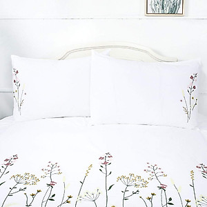YINFUNG White Flower Duvet Cover Set Queen Floral Cotton Pink Flowered Spring Elegant Wildflower Embroidered Pretty Botanical French Country Textured 90x90 Garden Girls Cottage 3PC Zip Bedding Set