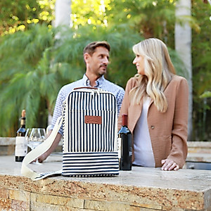 Tirrinia Insulated 2 Bottle Wine Gift Tote Bag - Wine Tumbler Glass Cooler Carrier for BYOB Restaurants, Wine Tasting, Travel, Park, Beach, Great Wine Lover Gift, Blue Stripe