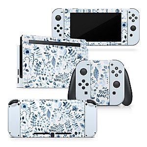 Tacky Design Flowers Skin Compatible with Nintendo Switch Skin Wrap Cover, Blue Color for Nintendo Switch Stickers, Premium Vinyl 3M Full Wrap Decal, Compatible with Joy-Con, Console, Dock.