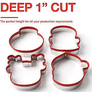 COOKIEQUE 4 Pieces Christmas Cookie Cutters Set with Santa Face, Reindeer Face, Snowman Face, Mrs. Claus Cookie Cutters for Baking Christmas Unique Design with Protective Red Top PVC