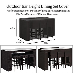 Izzybang Outdoor Bar Height Dining Set Cover Heavy Duty Waterproof High Top Patio Dining Table Cover for Rectangular 6 - Person 60'' Long Bar Height Dining Set