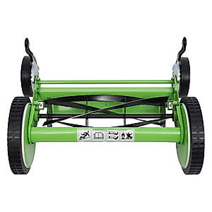 BANLICALI Grass Trimmer, 16-Inch 5-Blade Cordless Manual Reel Lawn Mower with Grass Collection Basket and Wheel, 9-Position Adjustable Height (1.34"-2.52"), Weed Wacker for Home Lawn Edger Green