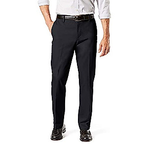 Dockers Men's Straight Fit Signature Lux Cotton Stretch Khaki Pant-Creased, Black, 34W x 32L