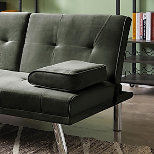 MWrouqfur 66" Modern Linen Fabric Sofa Bed Futon,Convertible Folding Sleeper Couch Bed with Cup Holders w/Removable Armrest,Loveseat Recliner Sofa for Living Room Apartment Office (Grey)