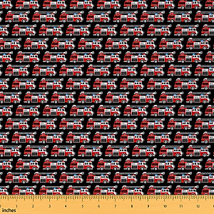 Erosebridal Fire Truck Fabric by The Yard, Emergency Fire Engine Upholstery Fabric, Fireman Fire Fighting Supplies Decorative Fabric, Boys Equipment Vehicles Waterproof Fabric, Red Blue, 1 Yard