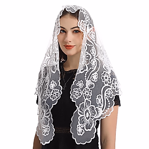 Bozidol Triangle Lace Chapel Veils - Madonna Camellia Embroidered Head Covering for women