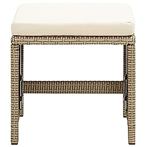 vidaXL 2X Patio Stools with Cushions Garden Outdoor Indoor Balcony Wicker Upholstered Chairs Set with Pads Home Furniture Poly Rattan Beige